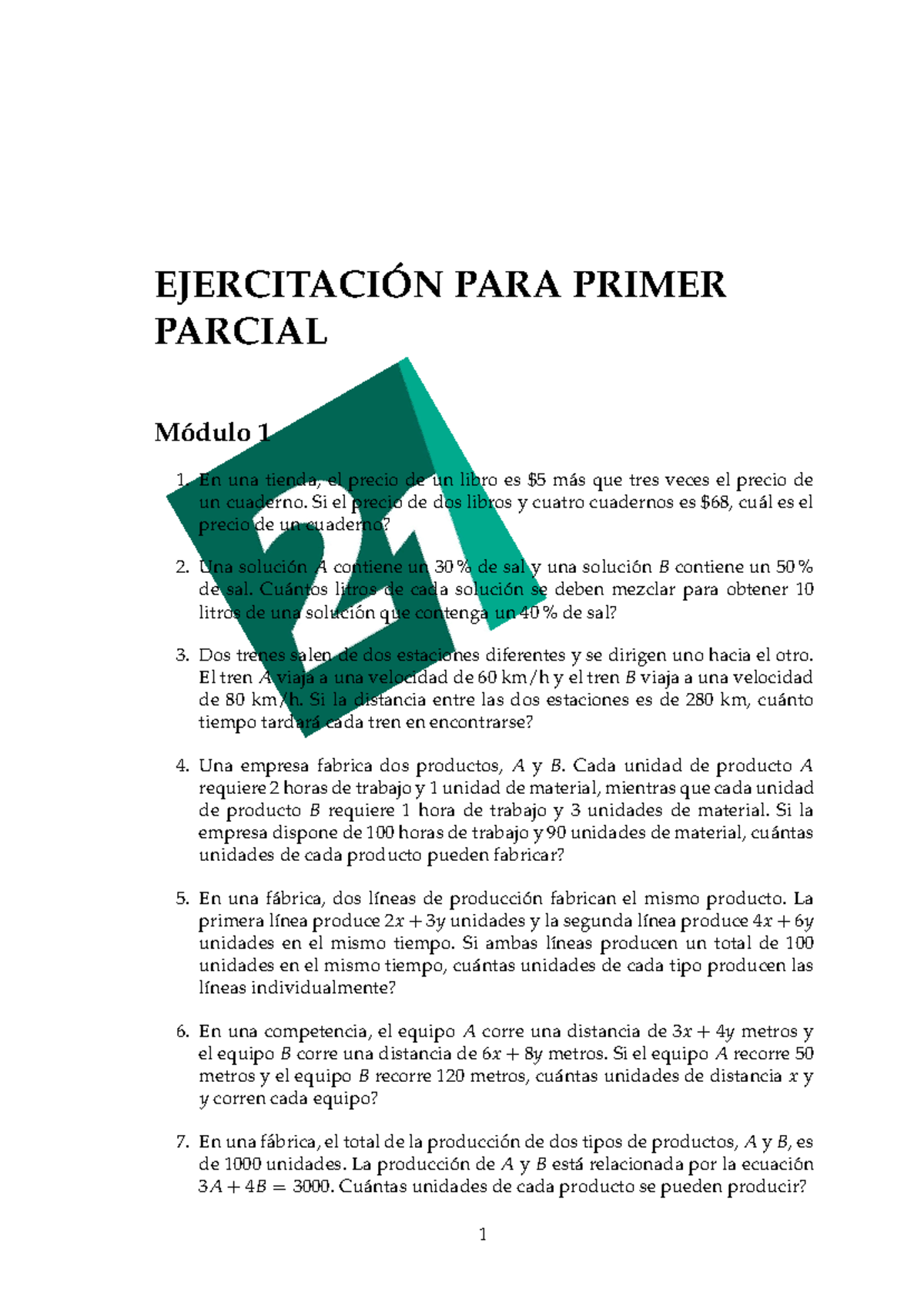 Ejercitación Parcial 1 CEX206: Problemas y Soluciones Matemáticas - Studocu