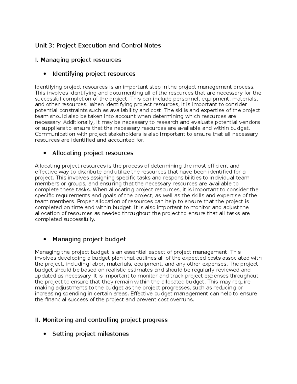 PM 3: Project Execution & Control - Resource Management Notes - Studocu