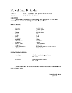 filipino 1 ni bonga - NATHANIEL ANHAO Address : Blk 3 Lot 10 phase 3c ...