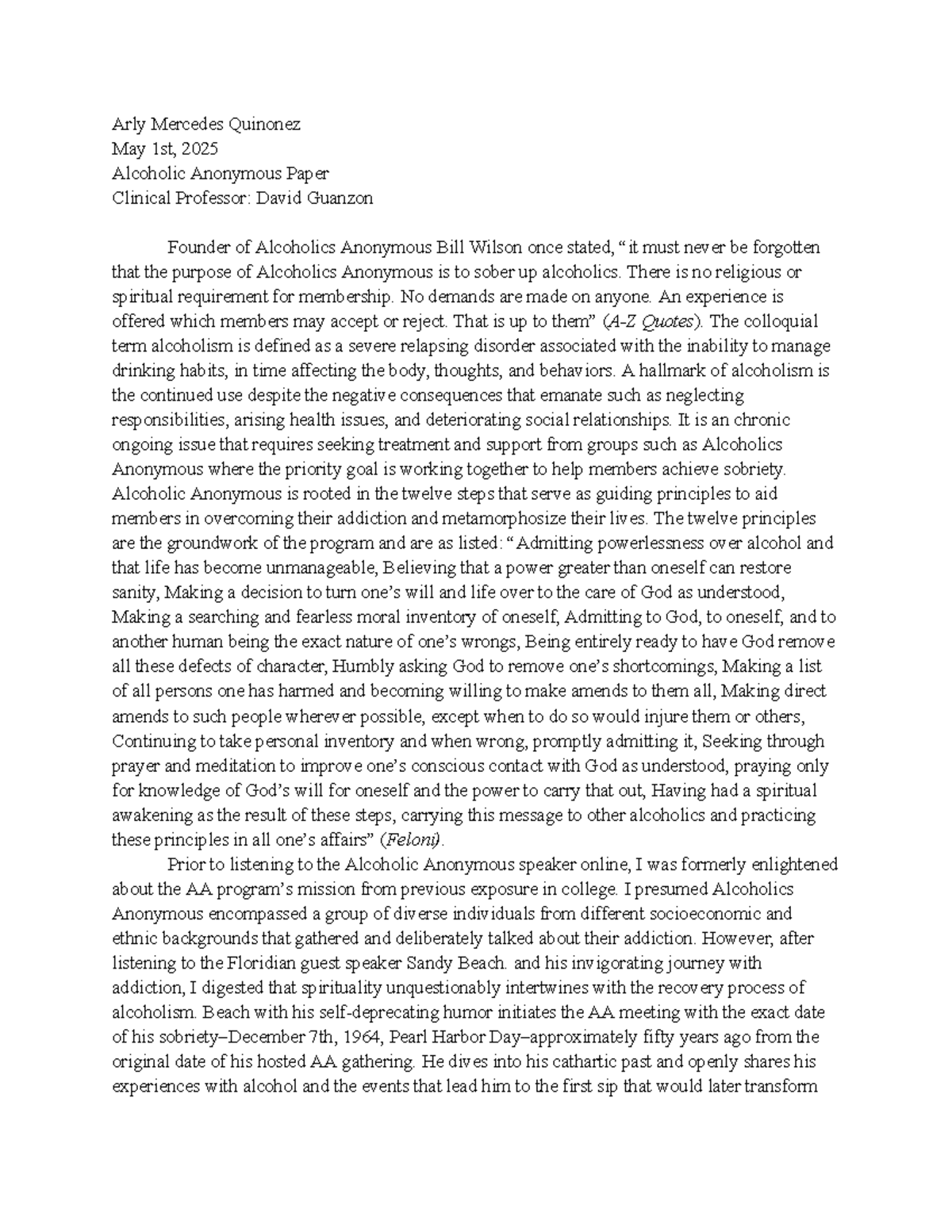 AA Paper: Insights on Alcoholics Anonymous and Recovery Journey - Studocu