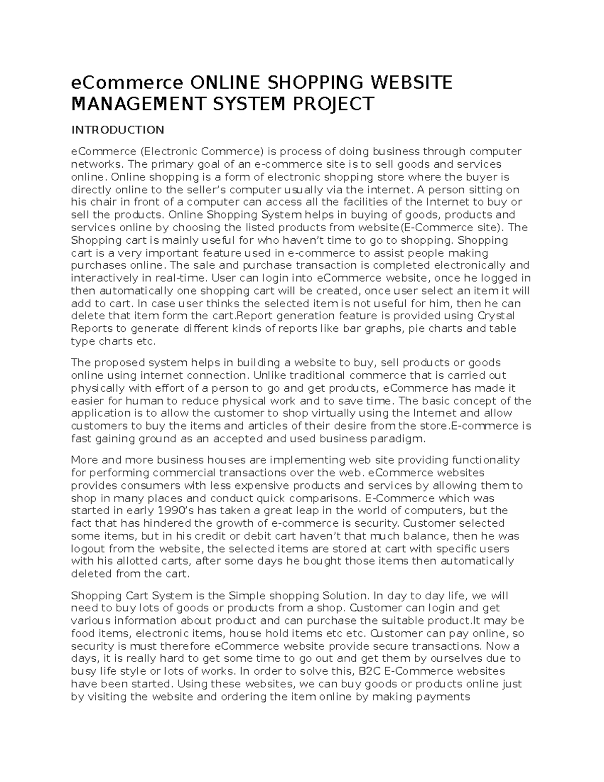 E Commerce report - eCommerce ONLINE SHOPPING WEBSITE MANAGEMENT SYSTEM PROJECT INTRODUCTION ...