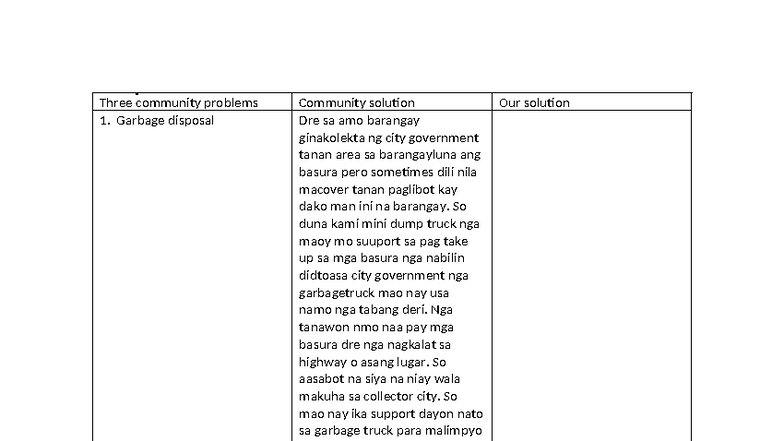 Three Community Problems: Garbage Disposal & Flood Solutions - Studocu