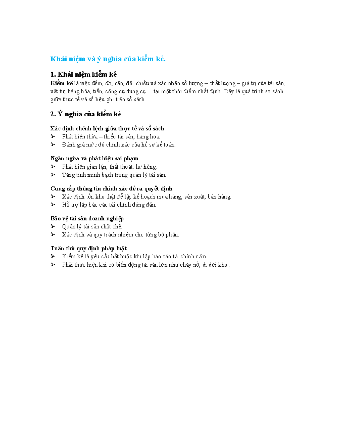 Khái niệm và Ý nghĩa Kiểm kê Tài sản trong Kế toán - Studocu