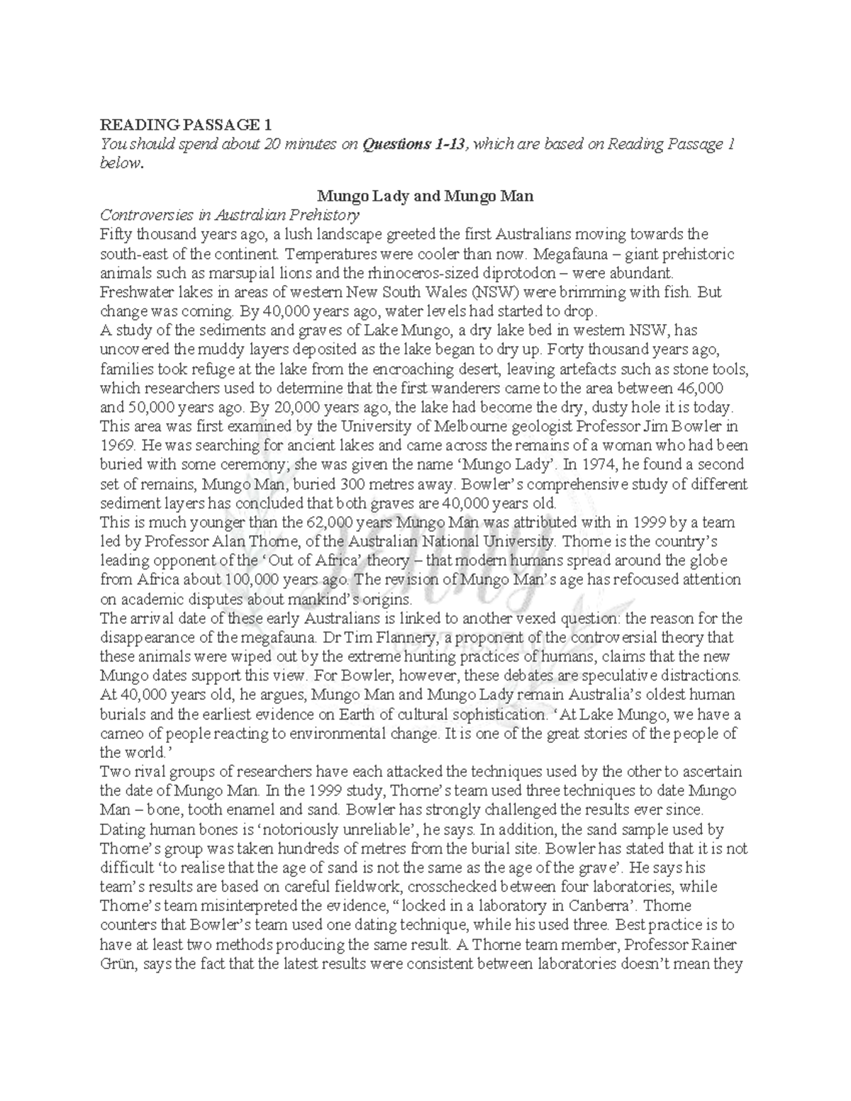 IELTS Reading 4.0: Mungo Lady and Mungo Man Controversies - Studocu