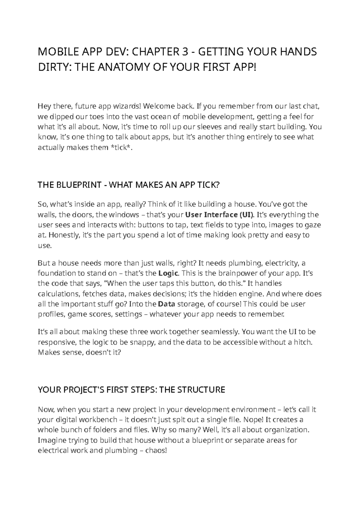MOBILE APP DEV: CHAPTER 3 - BUILDING YOUR FIRST APP STRUCTURE - Studocu