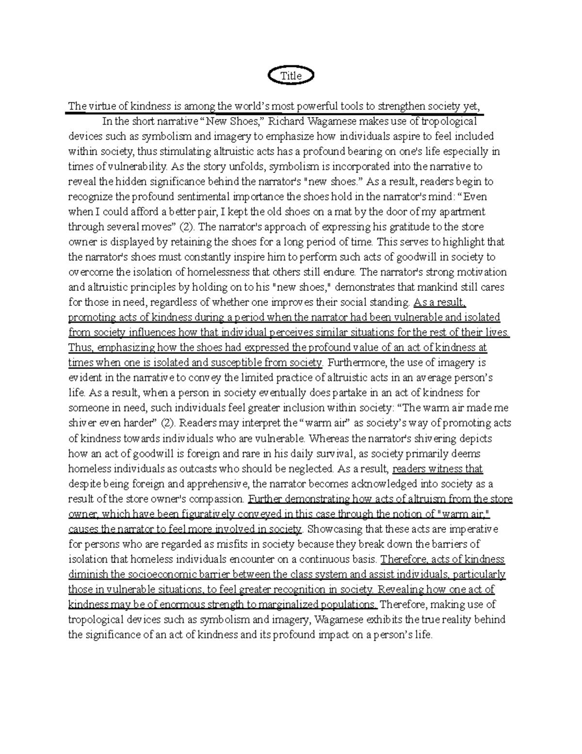 ENG 201 New Shoes Essay - Analyzing the Theme of Kindness - Studocu
