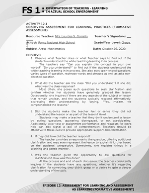 FS1 Episode 15 - ACTIVITY 15. A DAY IN THE SCHOOL OF LIFE OF A QUALITY ...