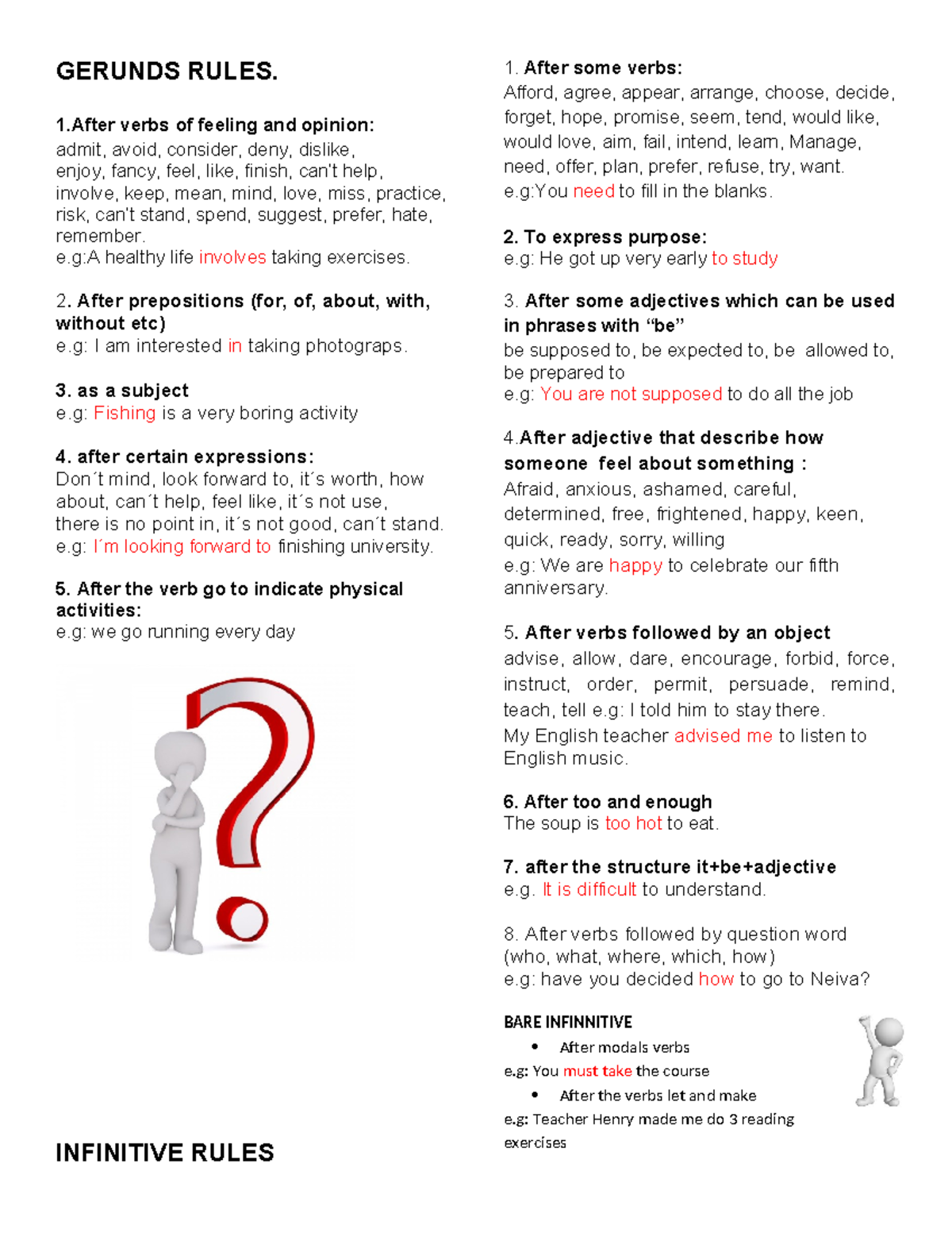 Gerunds and Infinitives Rules - English Grammar Guide - Studocu