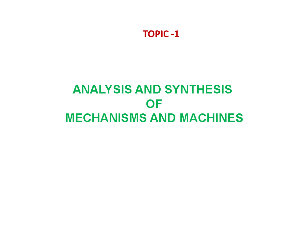 Analysis and Synthesis of Mechanisms and Machines - PPT@2 - Studocu