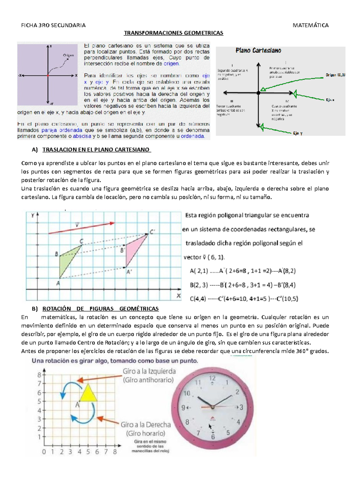 Transformaciones Geométricas en el Plano Cartesiano - 3RO MATEMÁTICA ...