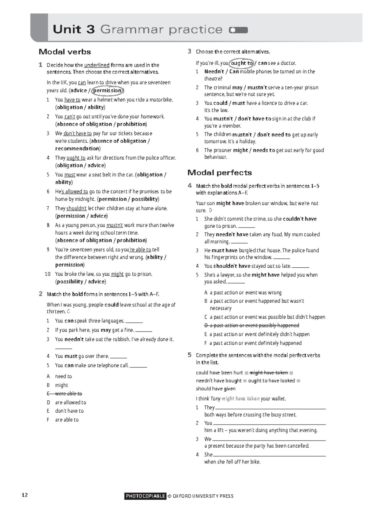 Unit 3 Grammar Practice: Modal Verbs & Modal Perfects Exercises - Studocu