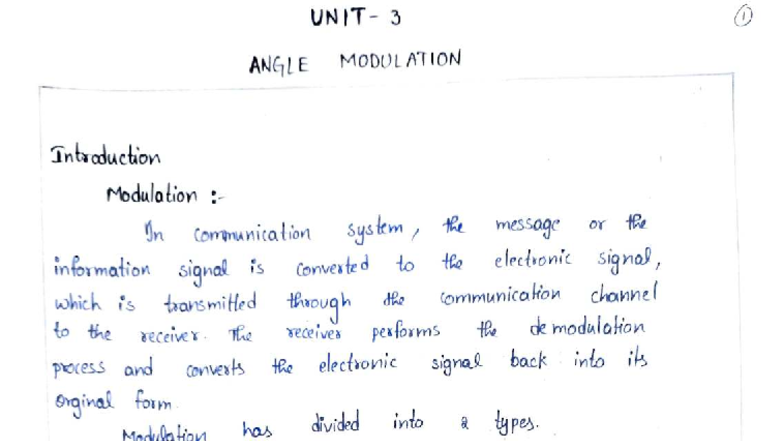 3 ANGLE MODULATION: Communication Systems Overview (Poc Unit 2) - Studocu