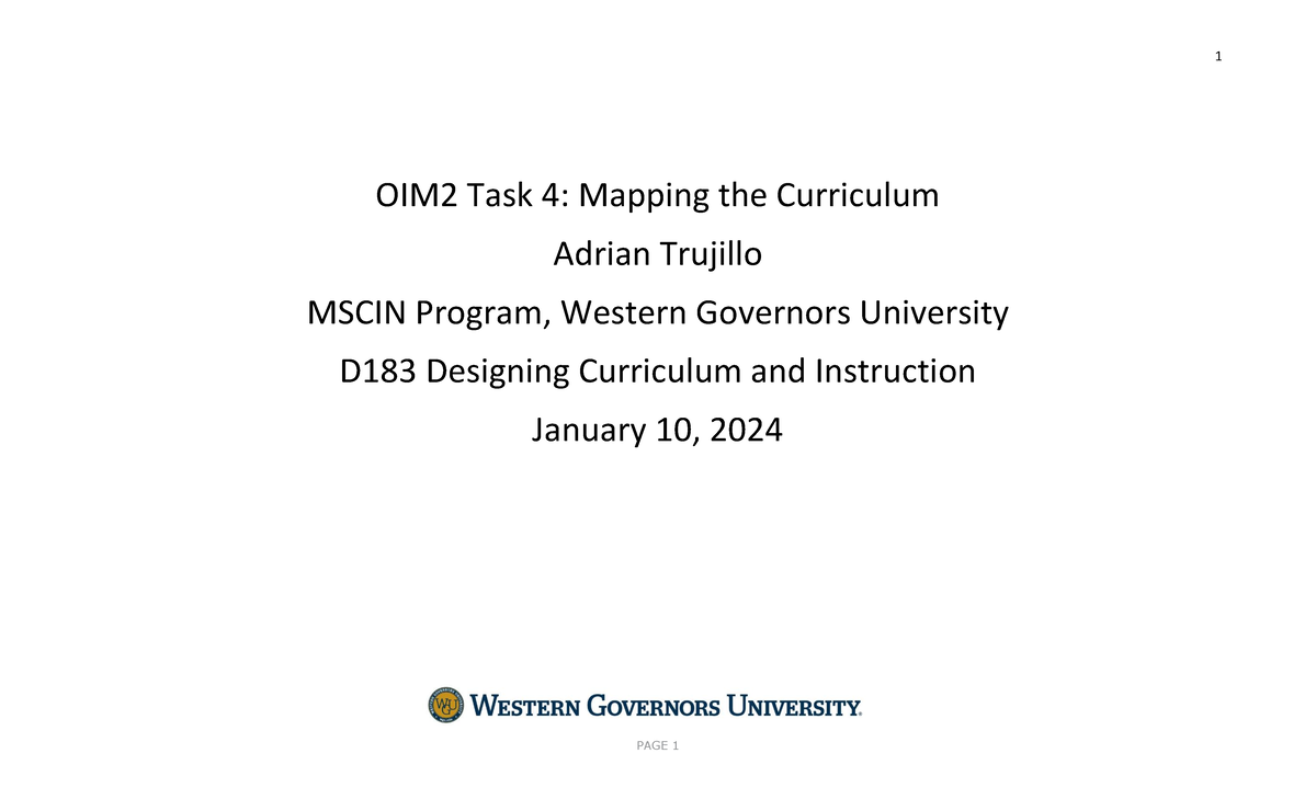 OIM2 - Task 4 - WGU Math Curriculum Map Overview for Grade 6 - Studocu