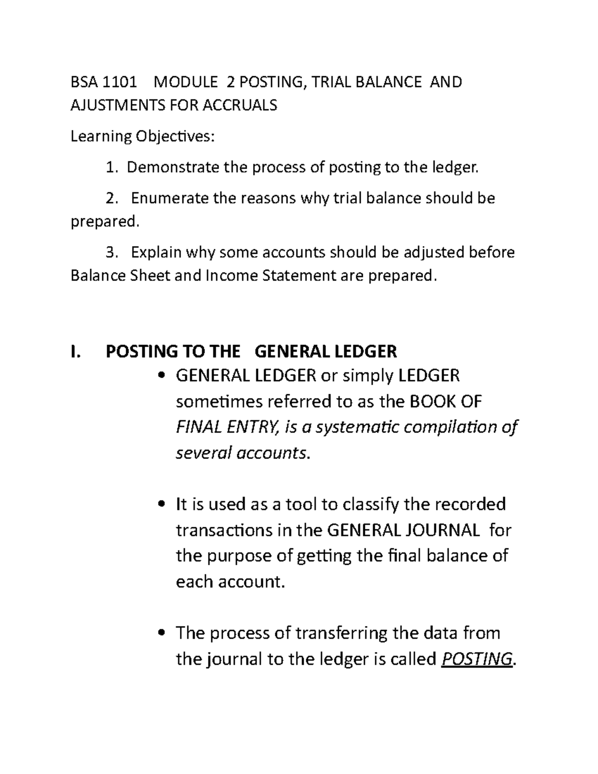 BSA 1101 Module 2 Posting Trial Balance Accruals - BSA 1101 MODULE 2 ...