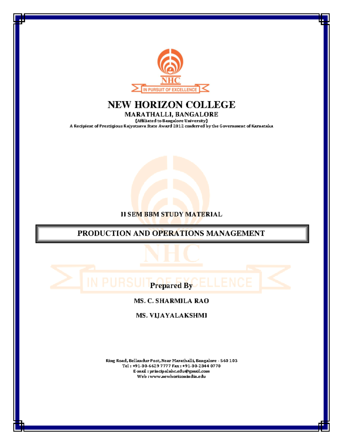 Production and Operations Management Notes II SEM BBM - Studocu