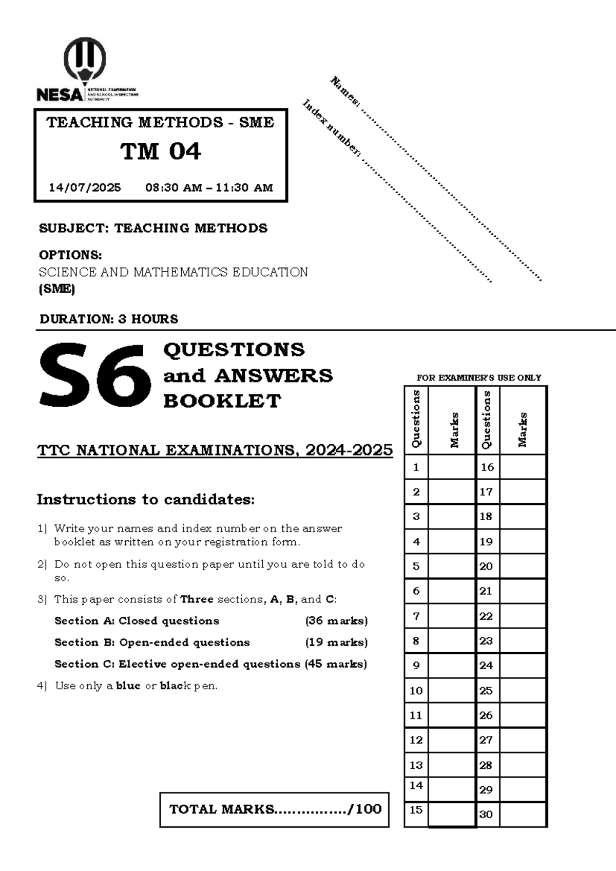2025 TTC SME Teaching Methods Final Exam Guide - Studocu