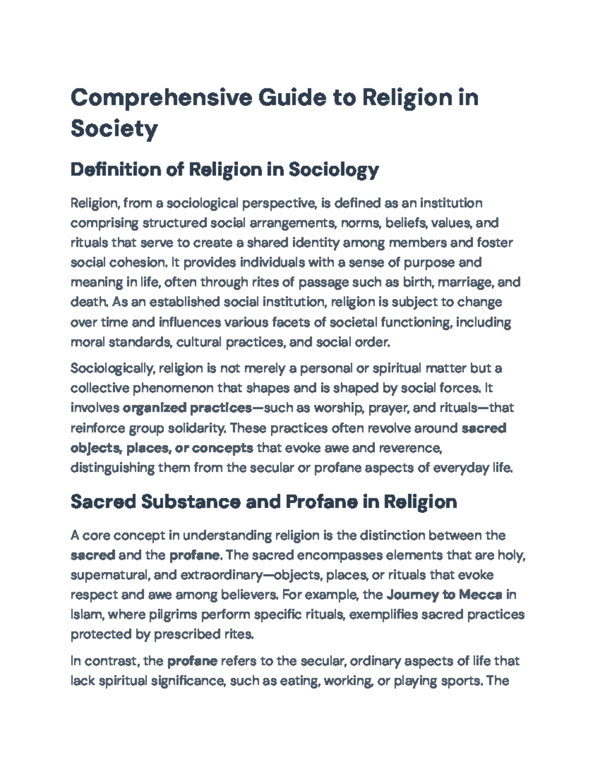 Sociological Analysis of Religion and Its Functions in Society (SOC 101 ...