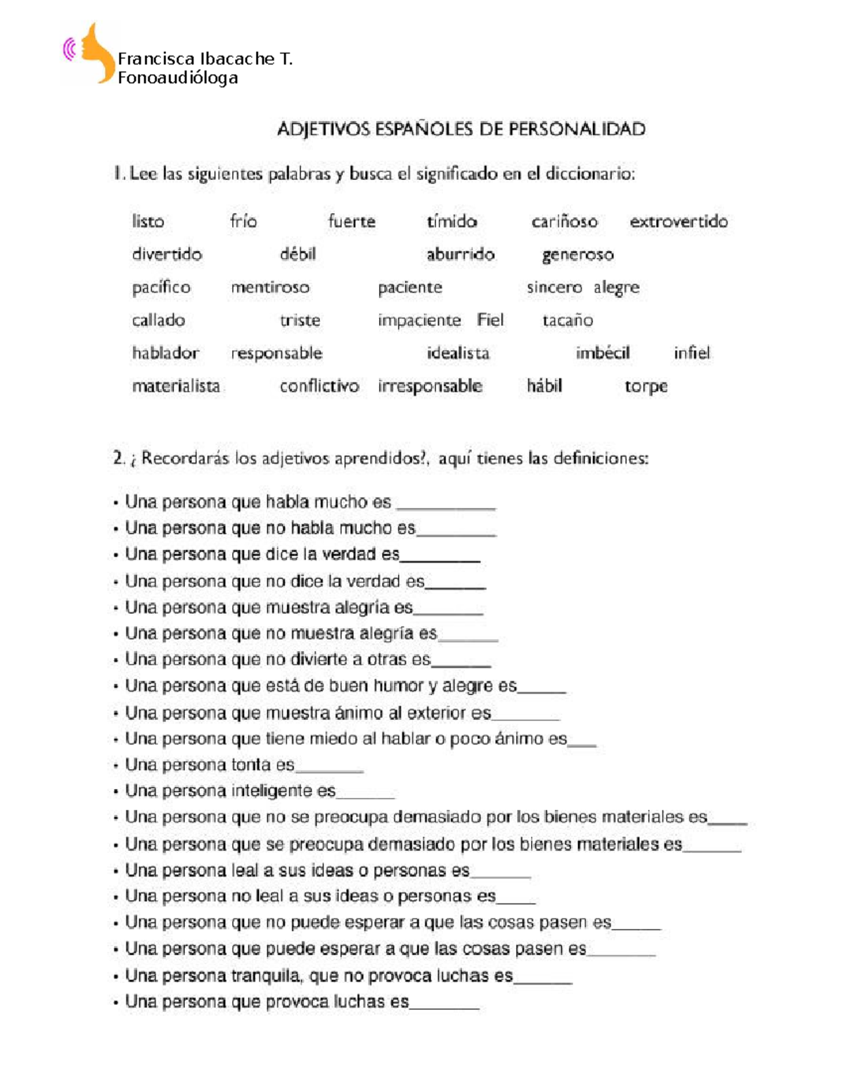 Adjetivos de personalidad - Francisca Ibacache T. Fonoaudióloga ...
