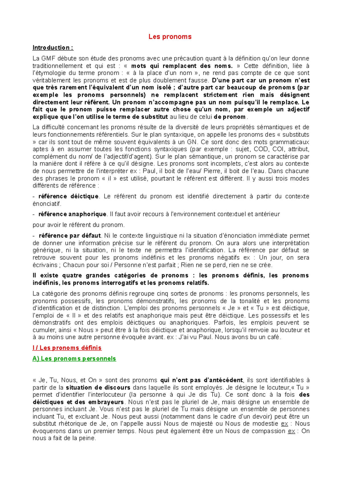 Le pronom - Fiche de révision pour concours (GMF) - Studocu