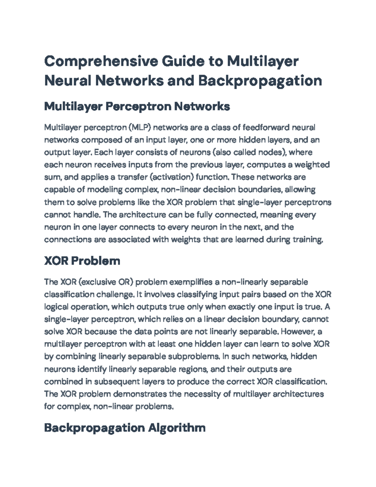 Comprehensive Guide to MLP Networks & Backpropagation Techniques - Studocu