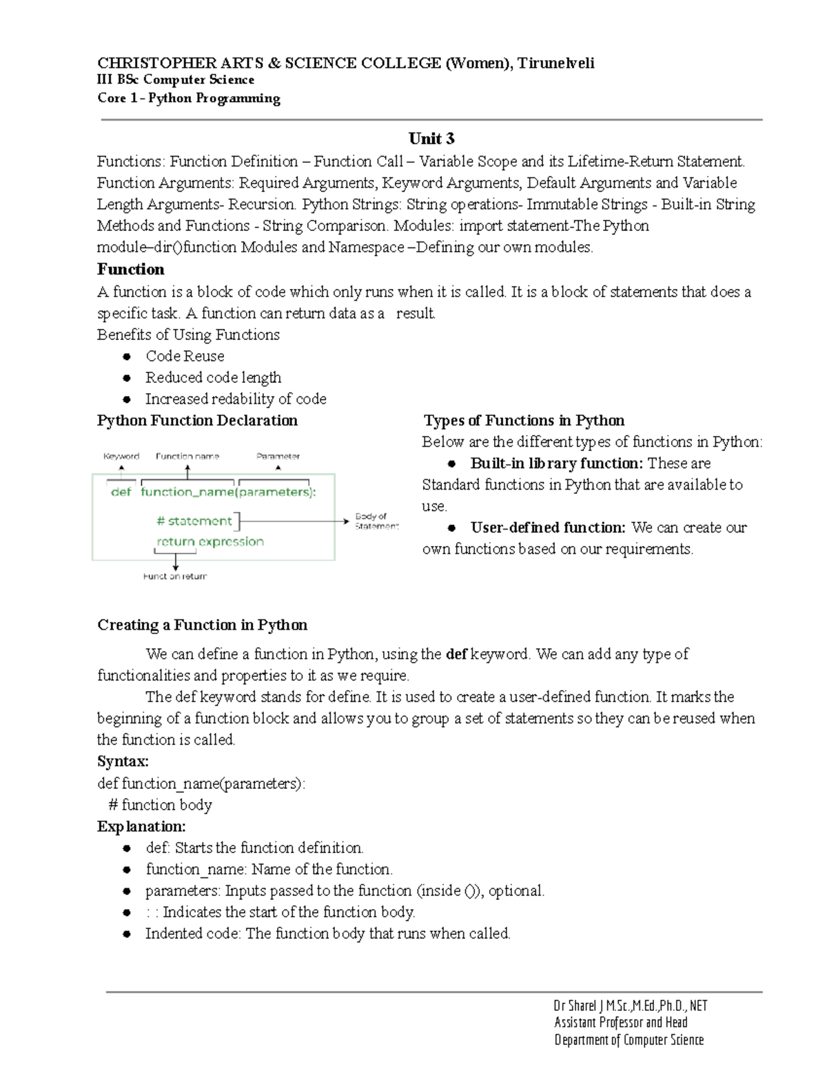 BSc CS Core 1 Python Programming: Functions & Strings Overview - Studocu