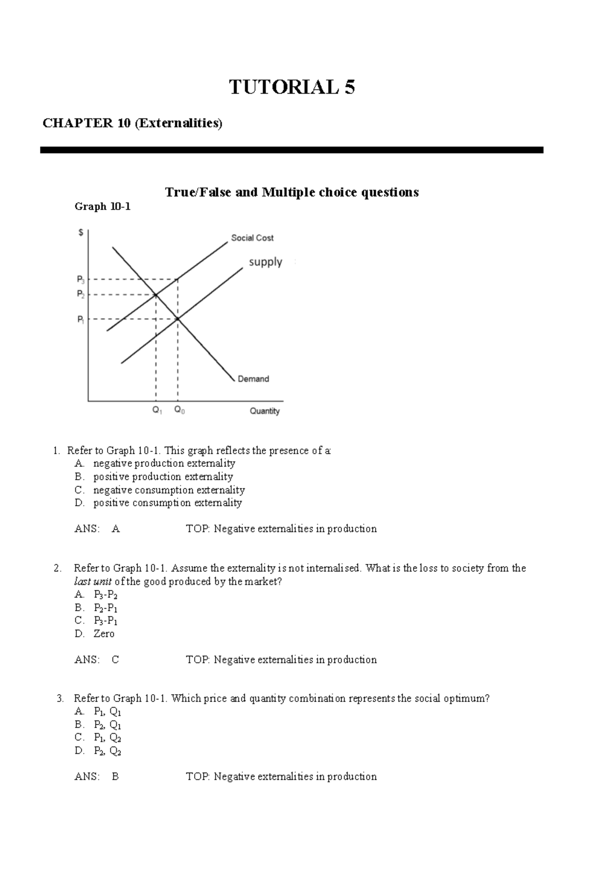 Tutorial 5 Solutions - CH. 10 Externalities Analysis & Answers - Studocu