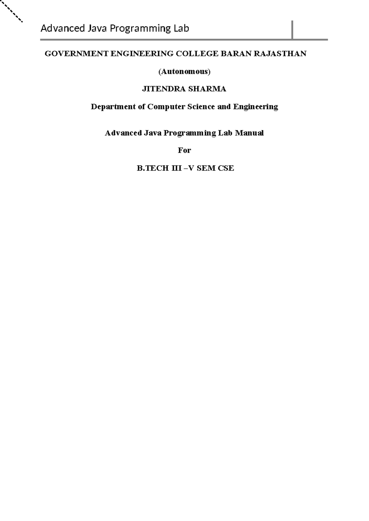 Advanced Java Programming Lab Manual for B.Tech V Sem CSE - Studocu