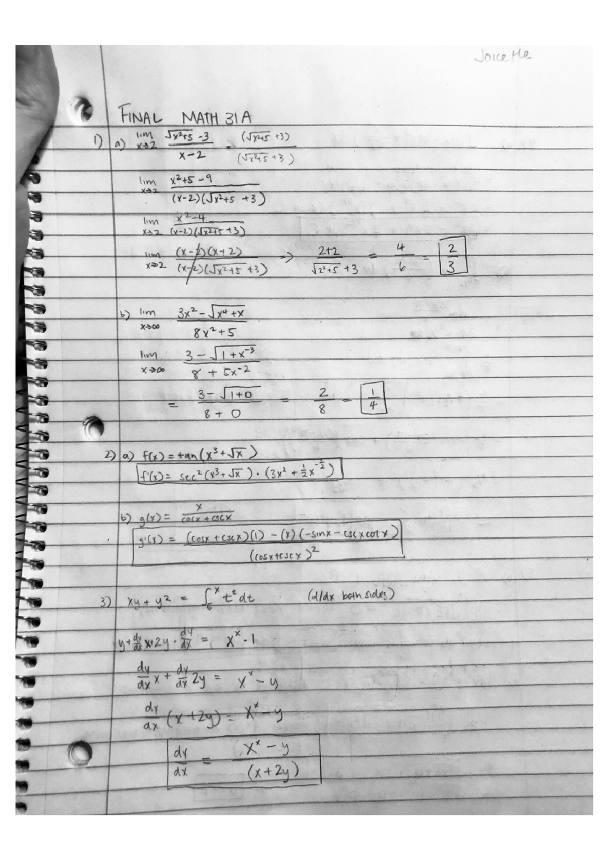 Math 31A Final Exam Notes - Fall 2020 - Studocu