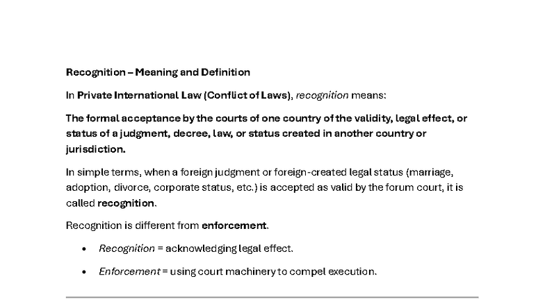 Recognition in Private International Law: Meaning, Types, and Theories ...