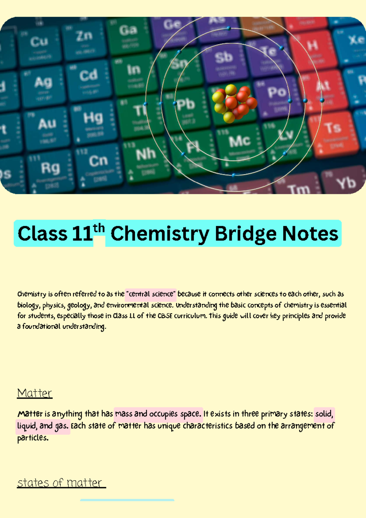 Class 11th Chemistry Bridge Notes: Key Concepts and Principles - Studocu