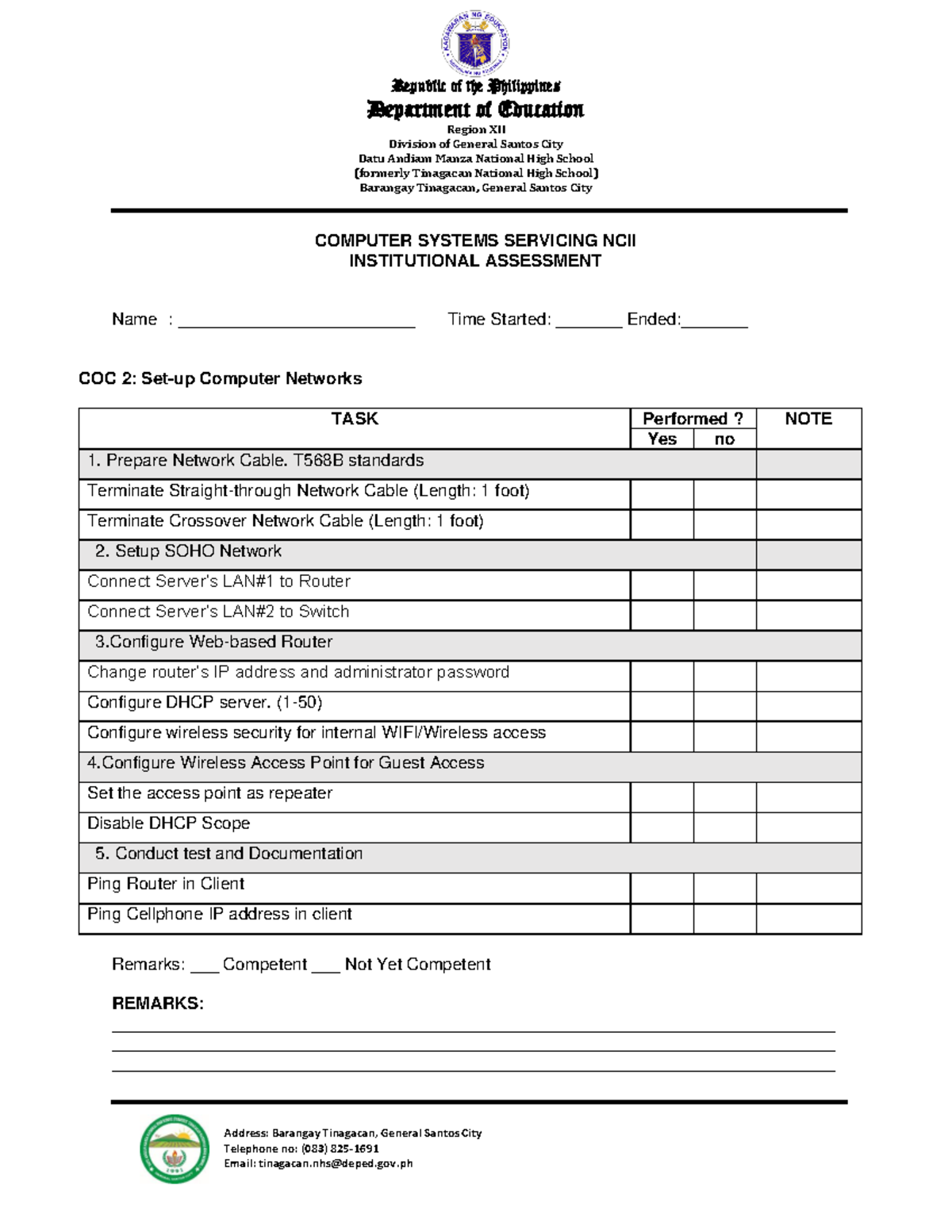 COC2: Institutional Assessment for Computer Systems Servicing NCII ...