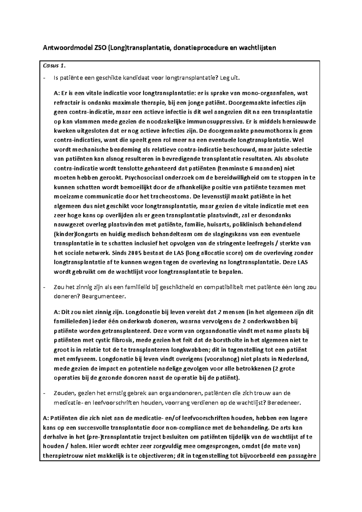JR22.23 Antwoordmodel ZSO Longtransplantatie en Donatieprocedures ...