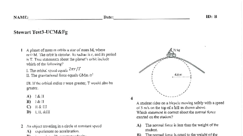 2022 AP Physics 1 Old Test: Circular Motion & Gravitation - Studocu