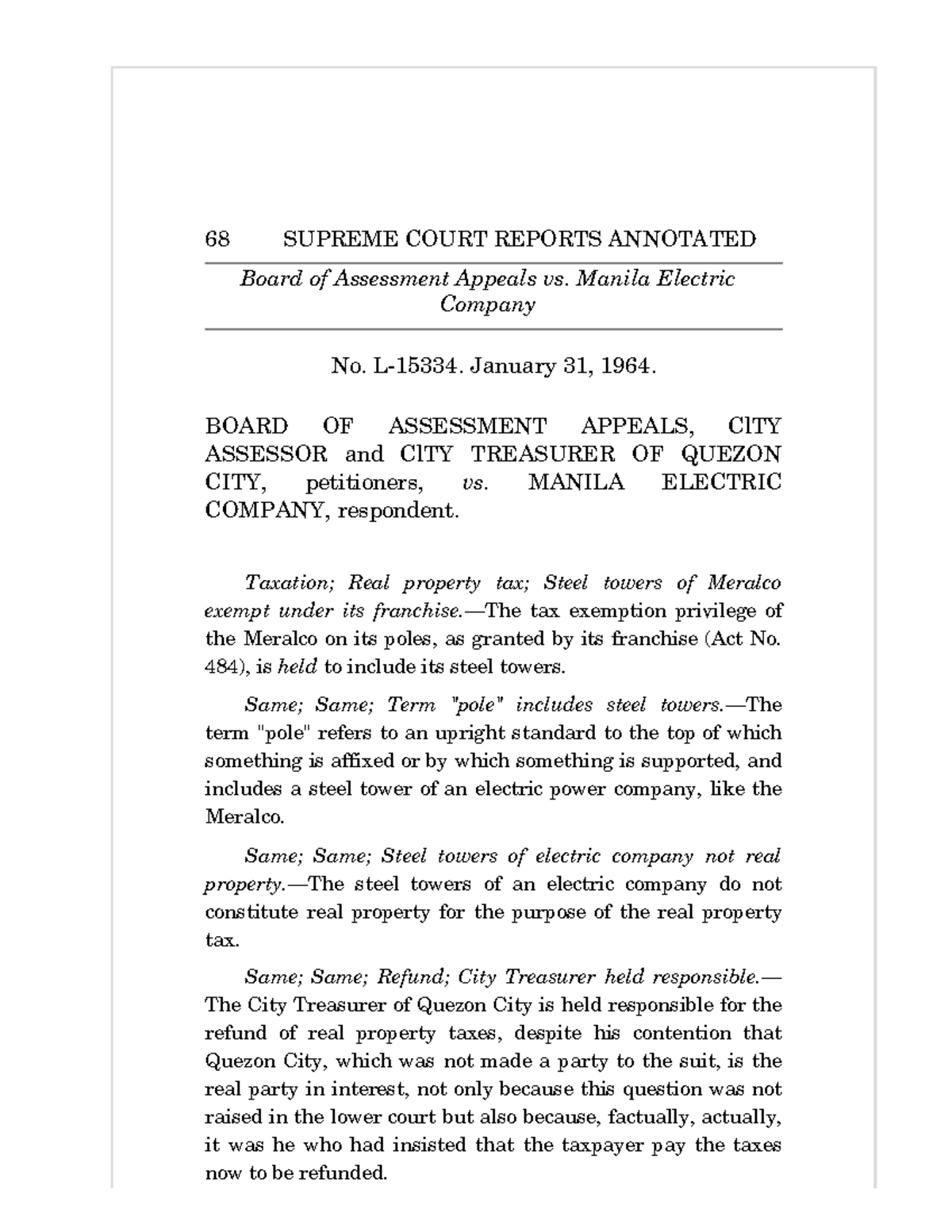 009Board of Assessment Appeals Vs Manila Electric Company, 10 SCRA 68 ...