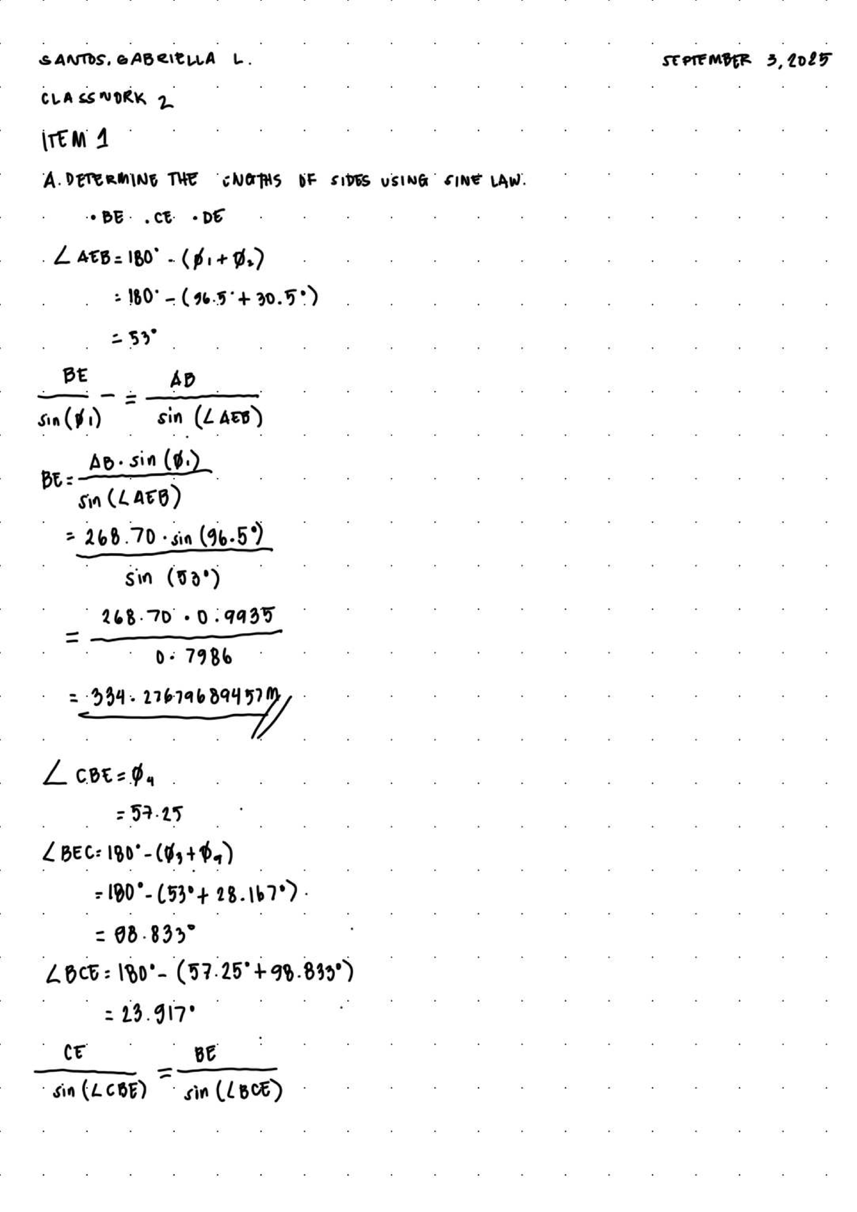 Classwork 2: Sine Law Applications and Area Calculations - Studocu