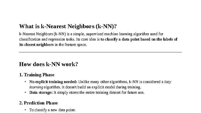 KNN Algorithm Overview: Classification & Regression Explained - Studocu
