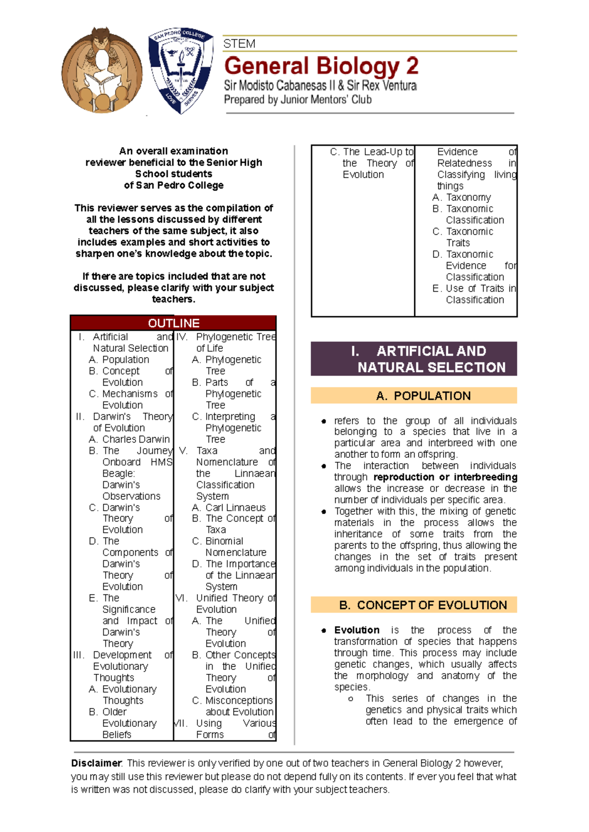 STEM 7 General Biology 2 - An overall examination reviewer beneficial ...
