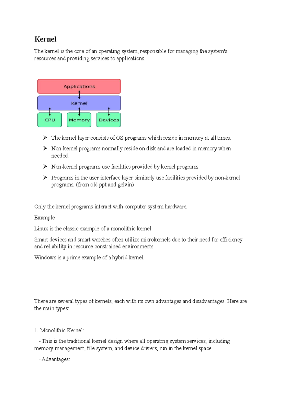 Operating Systems: Understanding Kernel Types and Their Functions - Studocu