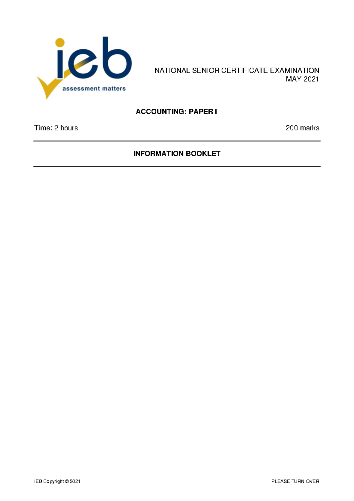 Accounting IEB NSC Grade 12 Past Exam Paper Information Booklet May ...