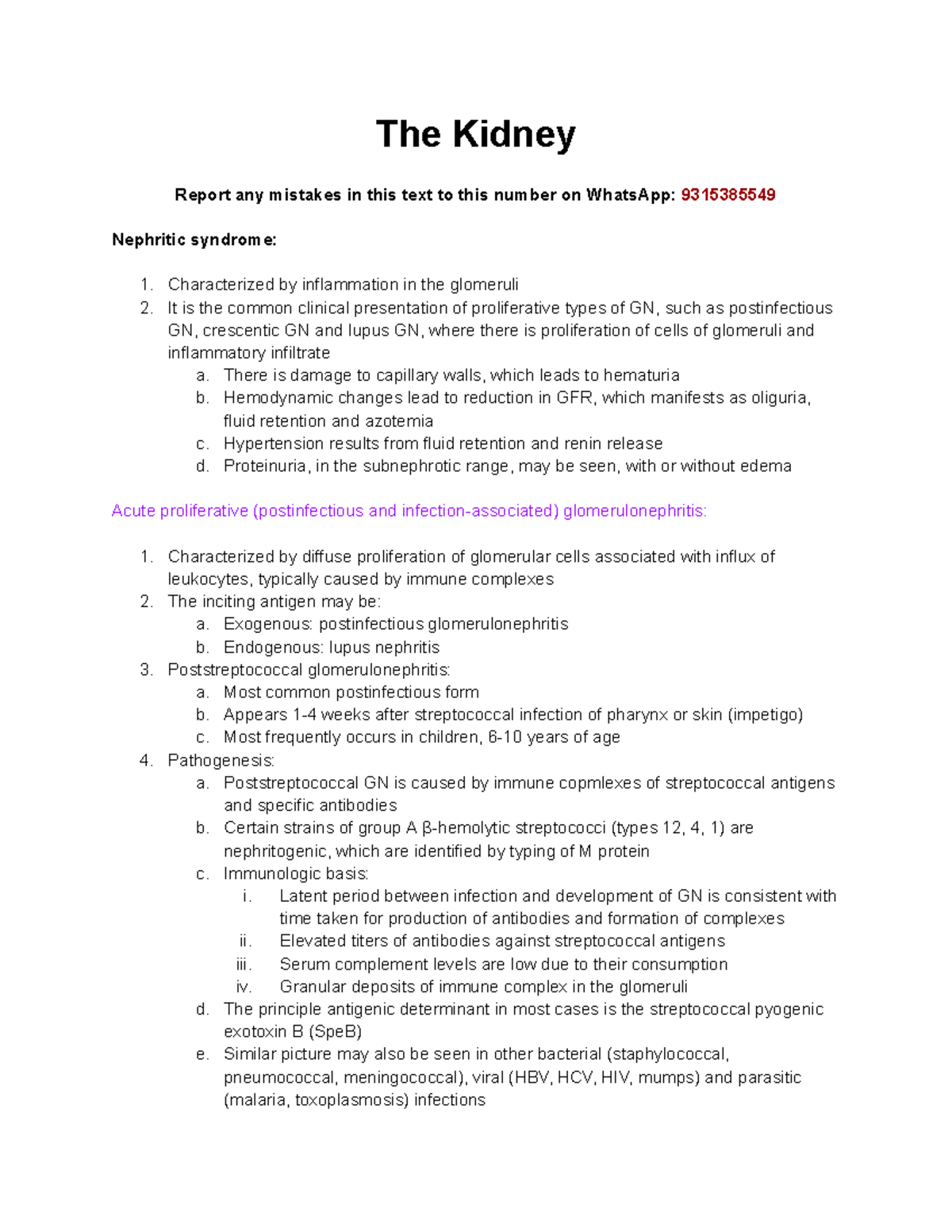 The Kidney - Lecture Notes (Course Code: AGN101) - Studocu