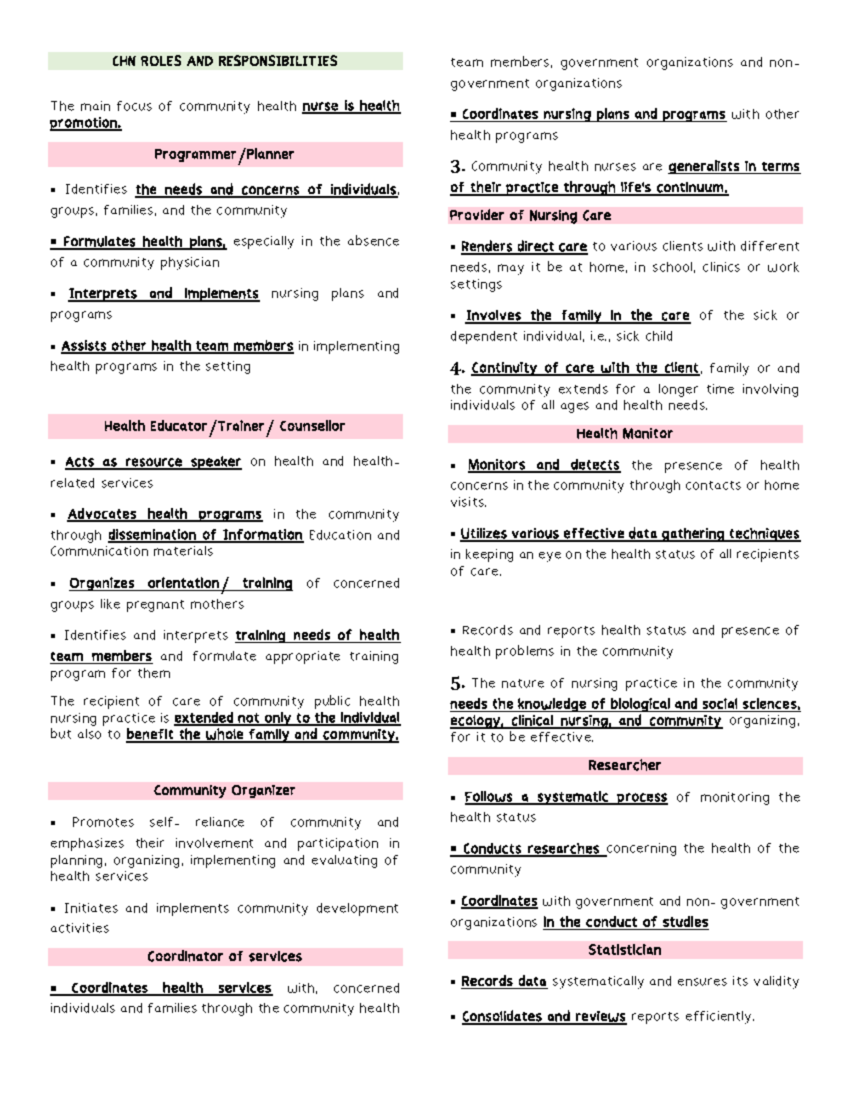 WEEK 1 CHN ROLES & RESPONSIBILITIES IN COMMUNITY NURSING - Studocu
