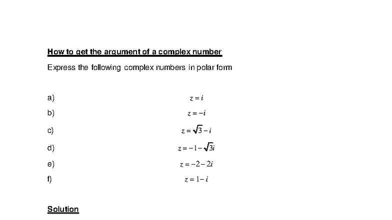Arguments Practice Material for Complex Numbers (MATH 101) - Studocu