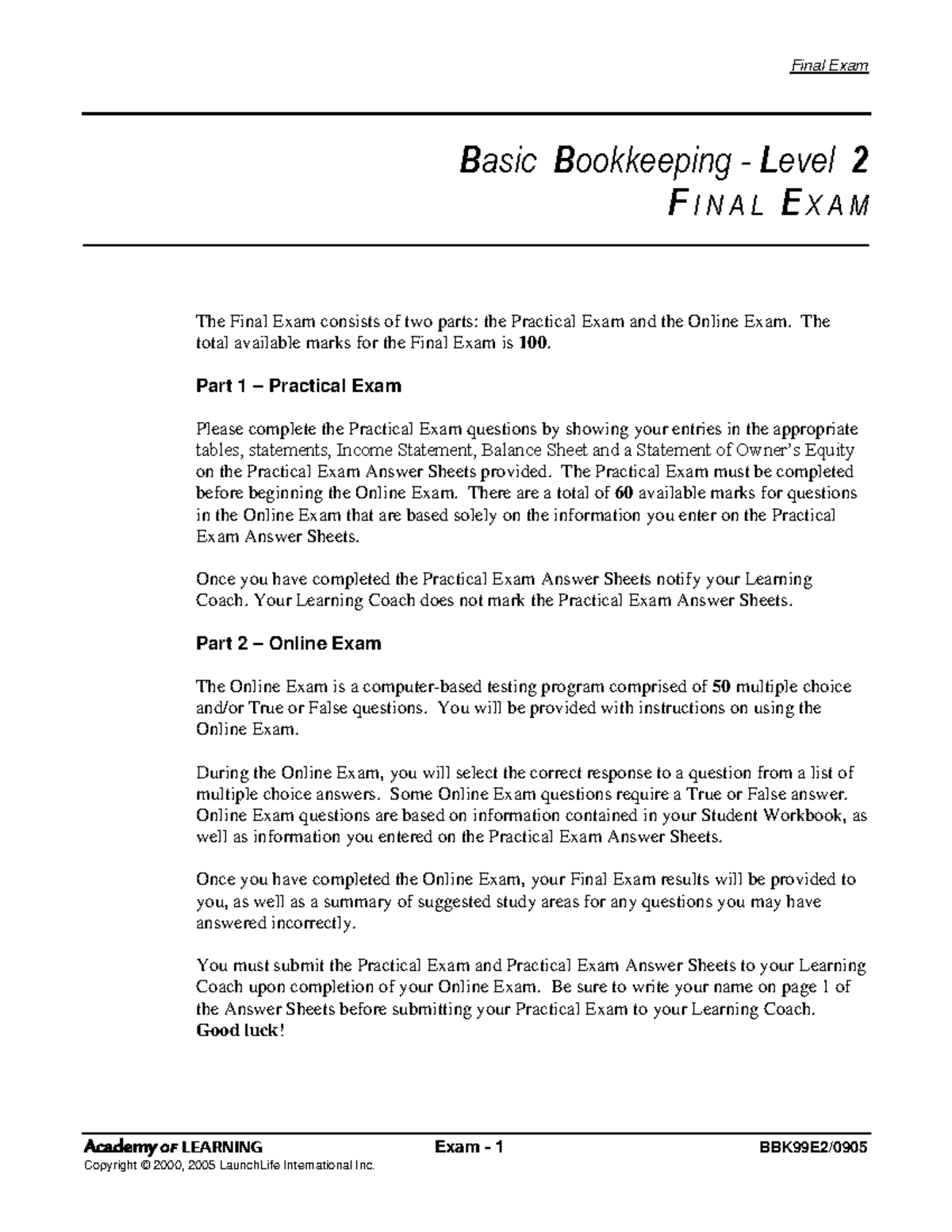 BBK99E2 Final Exam: Basic Bookkeeping Level 2 Guide - Studocu