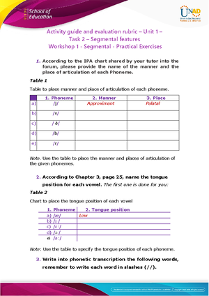 Activities guide and evaluation rubric - Unit 2- Task 4 - Suprasegmentals - Universidad Nacional ...