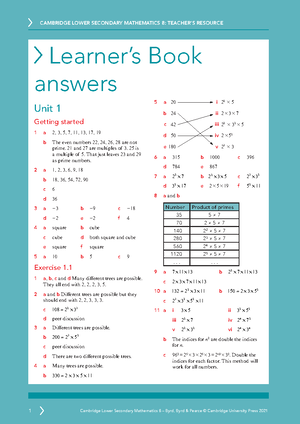 Cambridge Lower Mathematics Stage 7 - UNIT 9 - Sequences And Functions ...