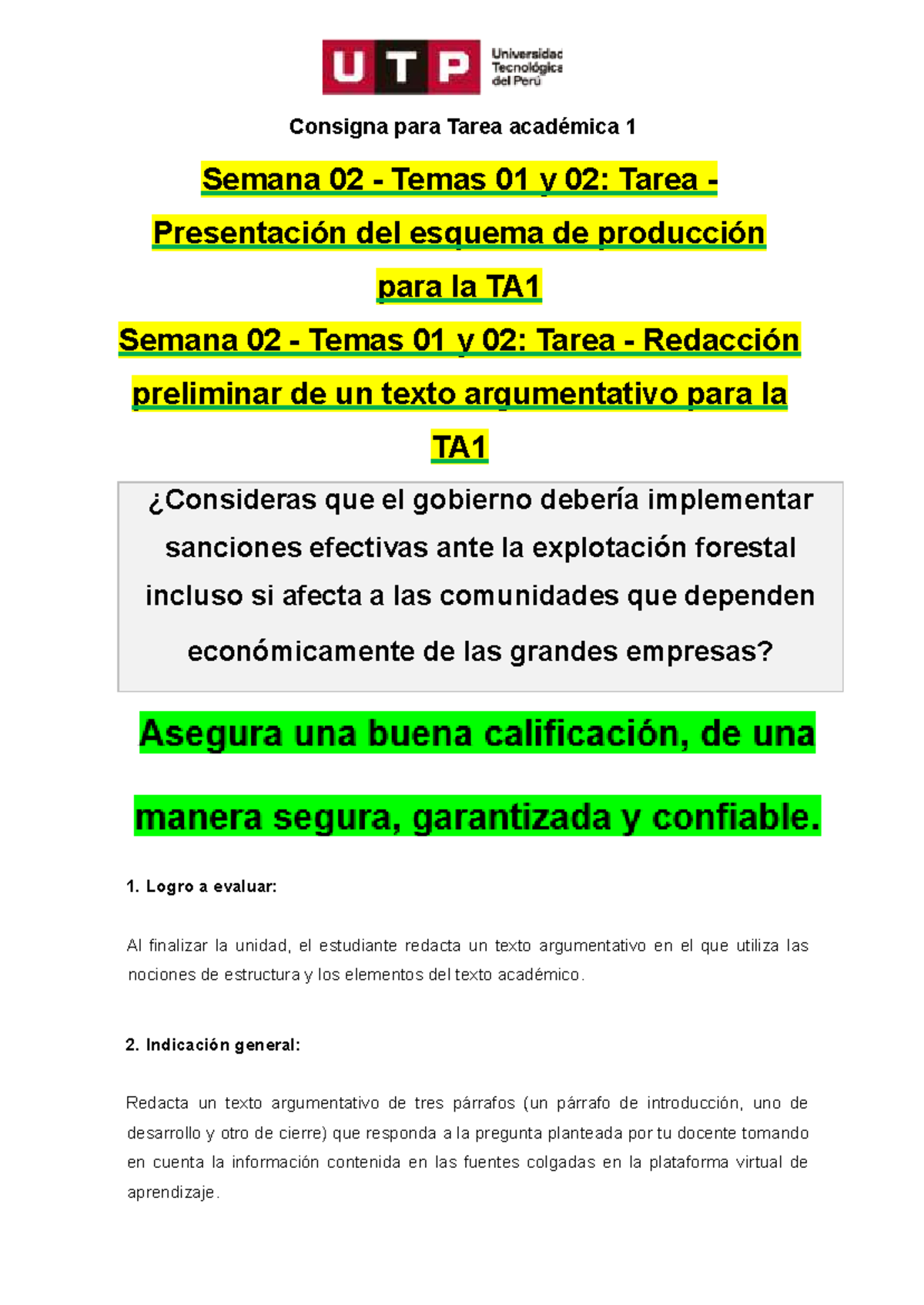 TA1: Esquema y Redacción Preliminar del Texto Argumentativo - Studocu