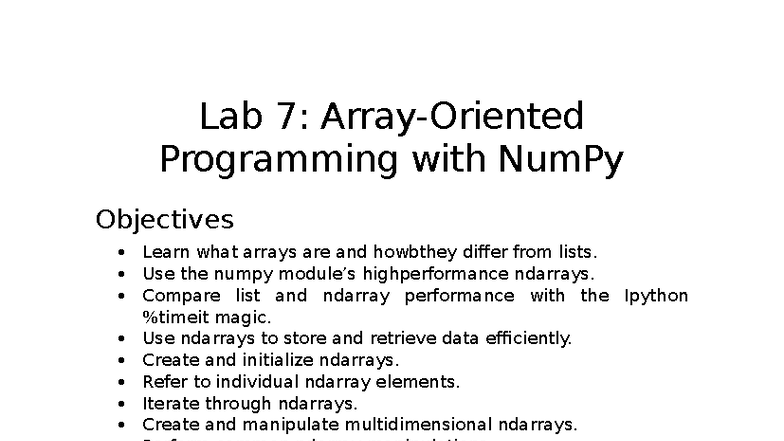 Lab 7: NumPy & Pandas Programming Tasks - Fo P 2025 - Studocu