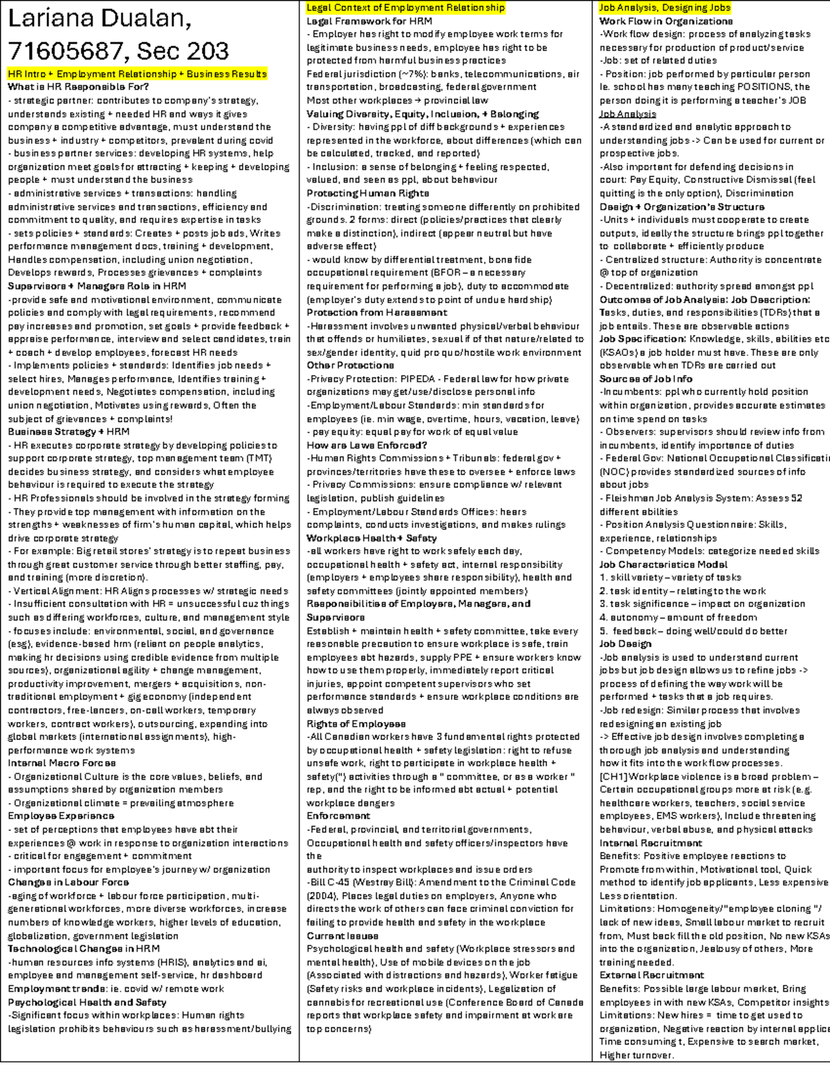 HRM 203 Final Exam Cheat Sheet: Key Concepts and Responsibilities - Studocu