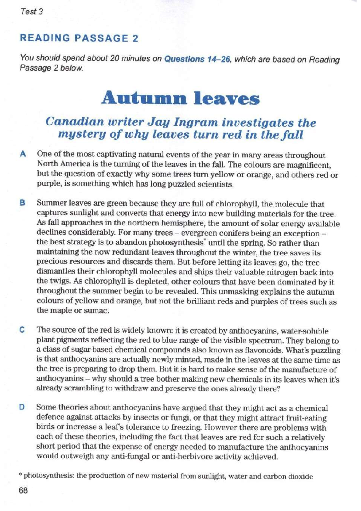 Test 3: Reading Passage 2 - The Mystery of Autumn Leaves - Studocu