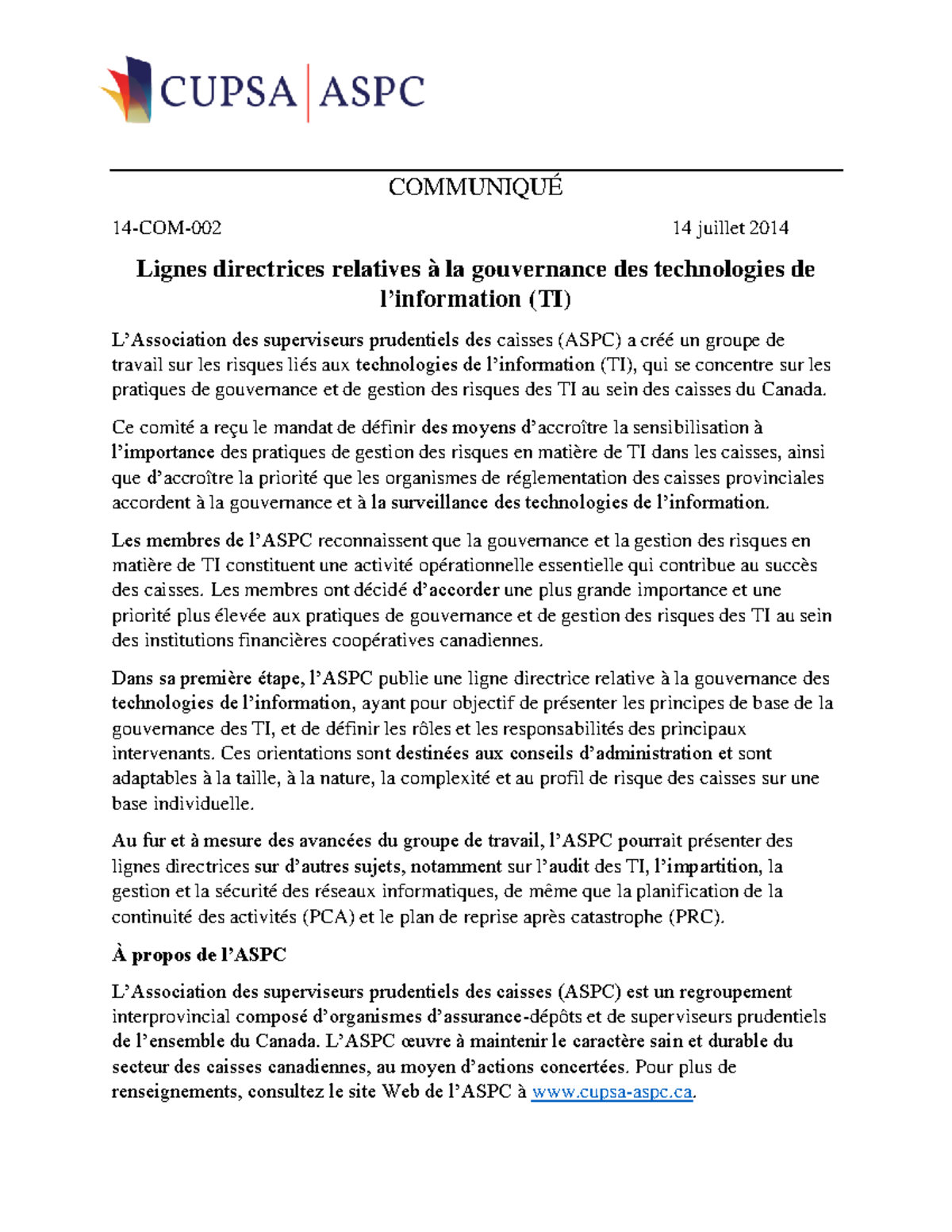 14-COM-002 Note de Cours sur la Gouvernance des TI et Gestion des ...